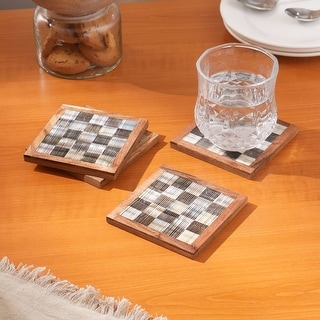 Expobazaar Chiseled Horn and Teak Wood Coaster Set - N/A - Bed Bath ...