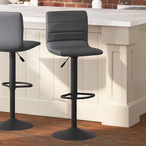 Upholstered Adjustable Height Channel Stitched Bar Stool with Metal ...