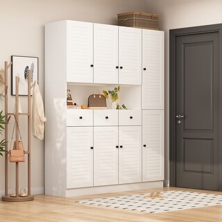 Versatile 63" Shoe Storage Louvered Doors Entry, Buffet, or Pantry Use ...