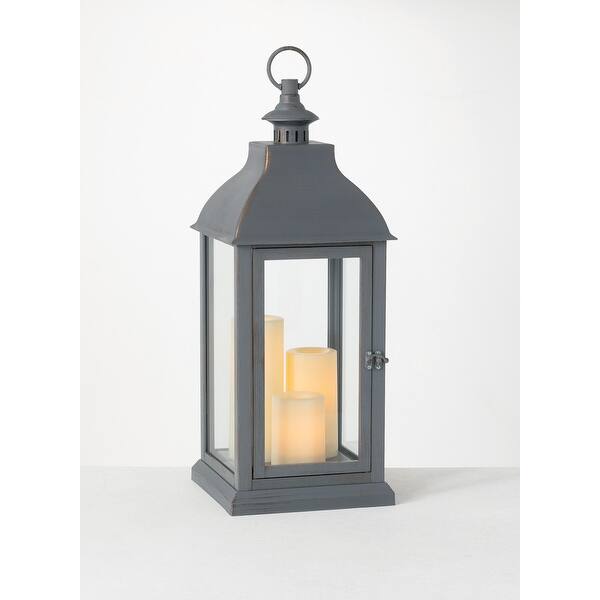 25" Jumbo Lantern with 3 LED Pillar Candles - 9.25"L x 9.25"W x 25"H ...