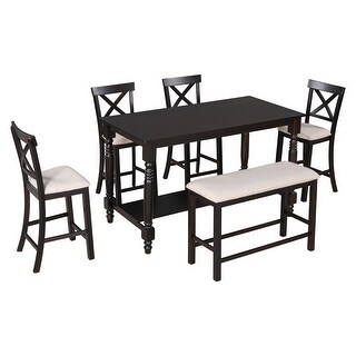 6-Piece Counter Height X-Shape Upholstered Storage Dining Table Set for ...