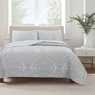 Full/Queen Floral Reversible Medallion Quilt Bedding Set Gray - Bed ...