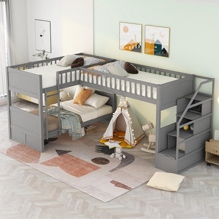 Shadi L-Shaped Bunk Bed with Stairway Loft Bed, Twin Size - Bed Bath ...