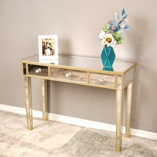 Three-drawer Mirrored Computer Desk Vanity Table Silver - Bed Bath ...