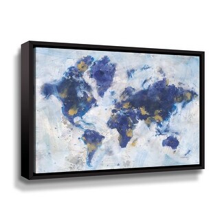 Indigo World Map Floater-Framed Gallery Wrapped Canvas - Bed Bath ...