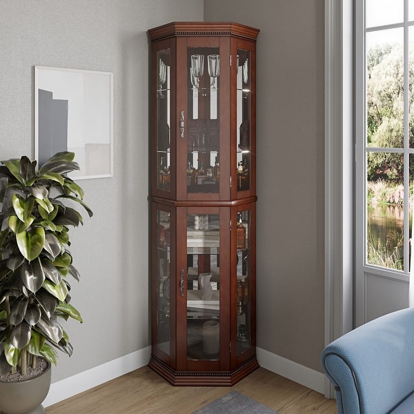 BELLEZE Lorona Floor Standing 5 Sided Corner Curio Cabinet, Walnut ...