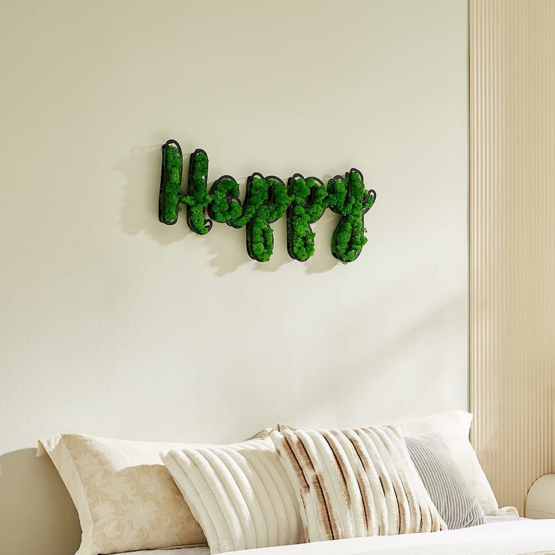 HAPPY Letter Art Moss Wall Decor - Overstock - 39850912