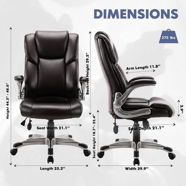 COLAMY High Back Executive Office Chair with Padded Flip Up Arms Adjustable Tilt Lock Swivel Rolling Chair for Adult Working Study Black