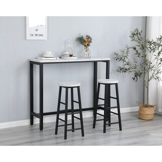 3 Pieces Compact Dining Set, Faux Marble Counter Rectanger Bar Table ...