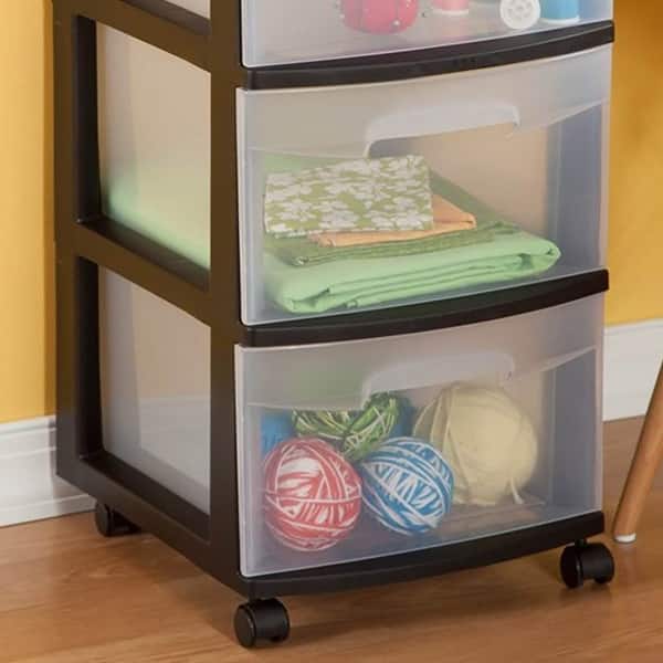Sterilite 3 Drawer Storage Cart with Clear Drawers and Black Frame (8 ...