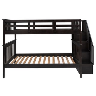 Espresso Stackable&Separable Full-Over-Full Wood Bunk Bed with Stairway ...