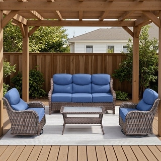 Arcadia 4-Piece Wicker Patio Conversation Set with Swivel Gliders and 6 ...