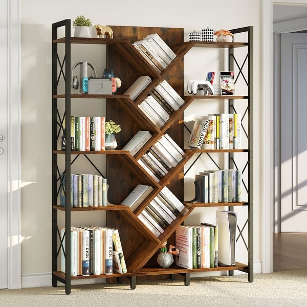 Moasis Wood 5-Tier Large Tree Bookshelf Industrial Open Etagere Bookcase - Bed Bath & Beyond ...