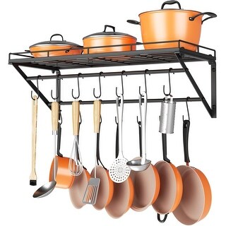 31 Inch Wall Mounted Pot Rack Storage Shelf - Black - Bed Bath & Beyond ...