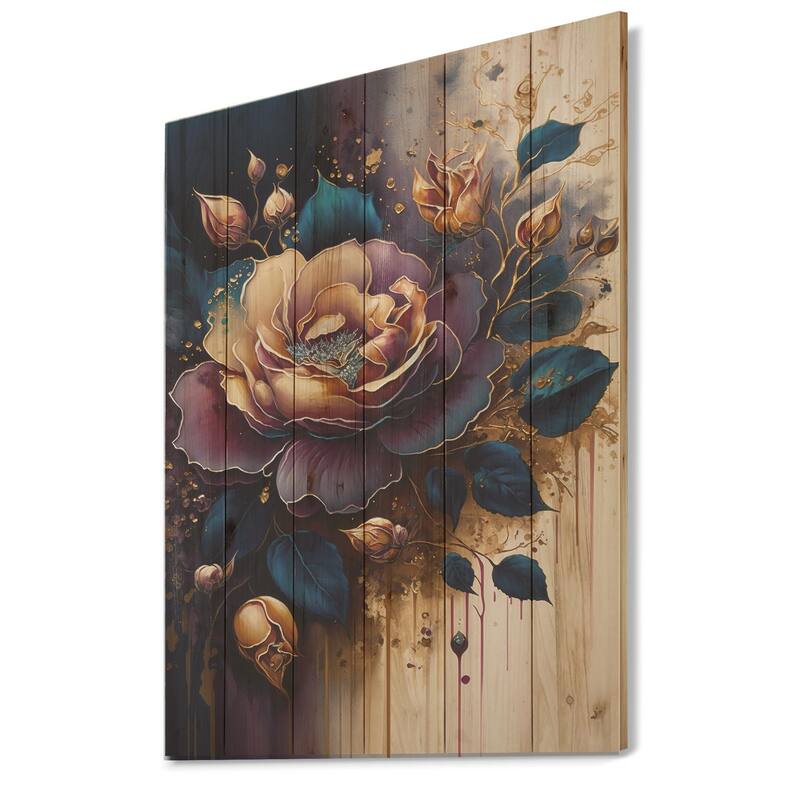 Designart 'Night Shade Rose Design V' Floral Rose Wood Wall Art ...