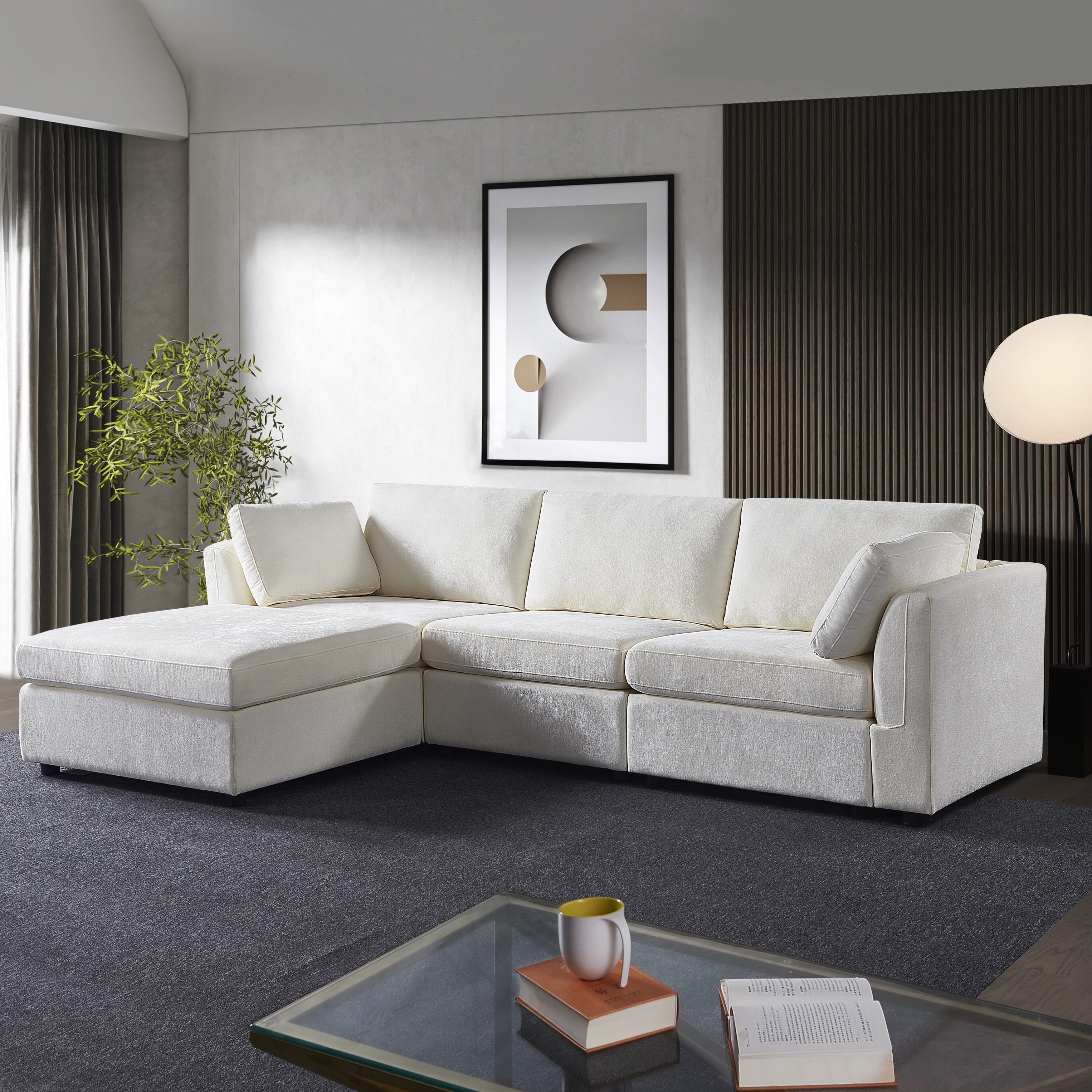 Modular Sectional Sofa L Shape Chenille Sofa with Ottoman