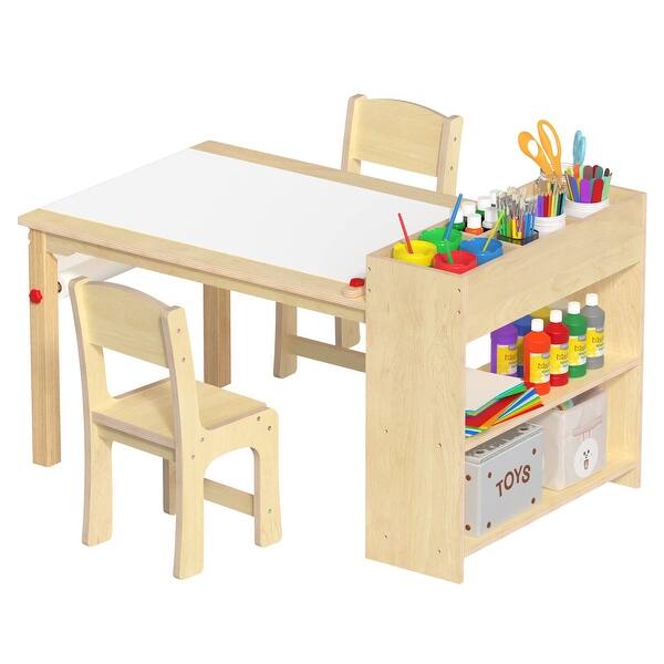 Kids Art Table and 2 Chairs, Wooden Drawing Desk, Activity & Crafts ...