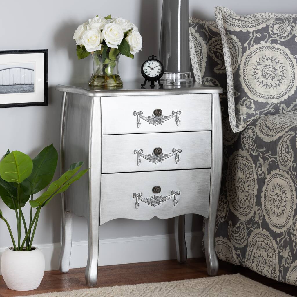 Eliya Traditional Brushed Silver Finished Wood Storage Cabinet-3DW ...