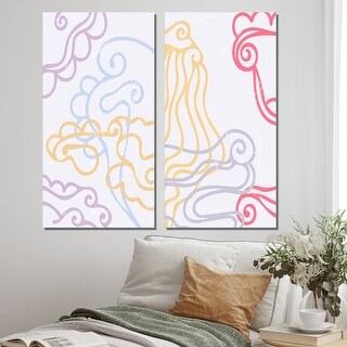 Designart 'Vintage Doodles In Yellow Red And Blue I' Geometric Set of 2 ...