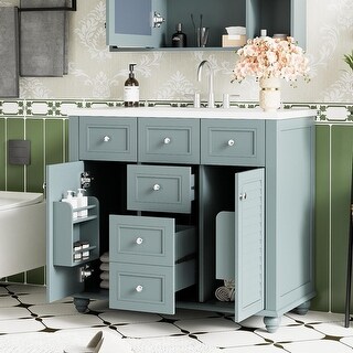 36" French Country Style Bathroom Vanity Cabinet with Undermount Resin ...