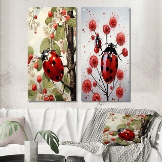 Designart - Cherry Lively Landbug - Ladybug Metal Wall Art Set Of 2 ...
