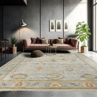 LoomBloom Muted Turkish Oushak Hand Knotted Area Rug Slate Color - On ...