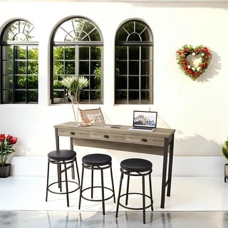 Organized Elegance 3-Drawer Long Dining Table Set with Power Outlets ...