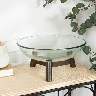 Clear Glass Serving Bowl with Bronze Hammered Y-Shaped Stand - Bed Bath ...