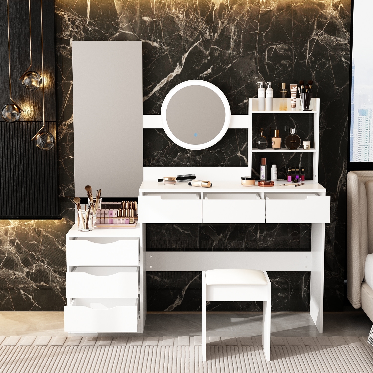 Vanity Desk Touch Light Mirror Makeup Vanity Table Set Dressing Table ...