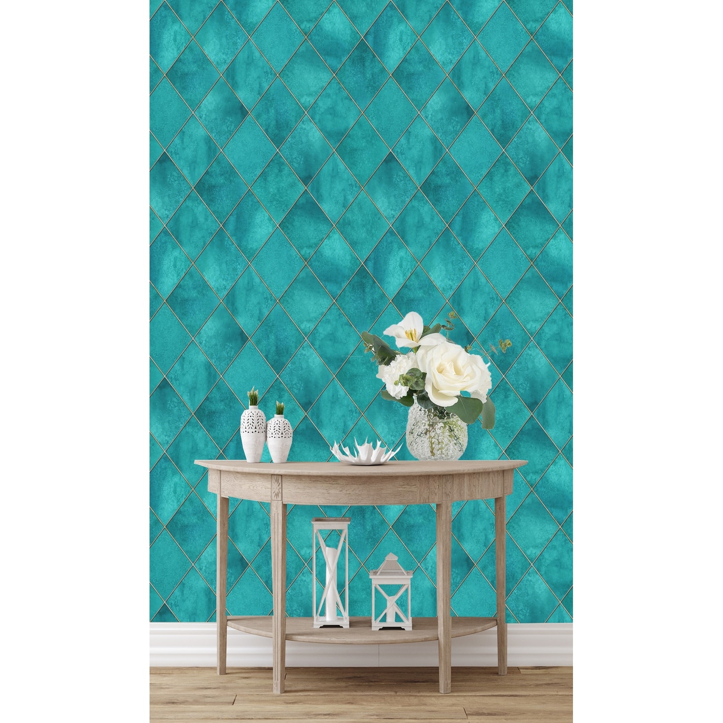 Geometric Teal Turquoise Argyle Wallpaper Peel and Stick - On Sale ...