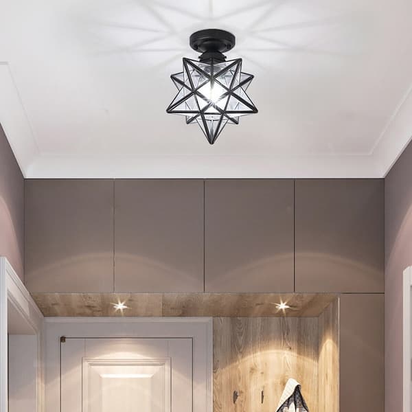 Glass Star Shaped Ceiling Light Glass Shade Ceiling Lamp - 7.68in - Bed ...