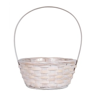 Bamboo Whitewashed Long Handled Basket - Bed Bath & Beyond - 41934768