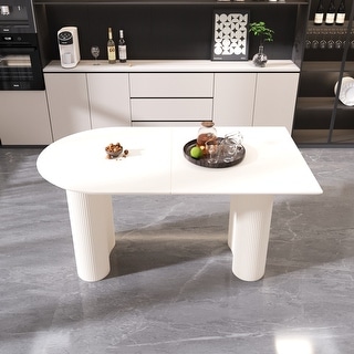 63" Modern MDF New Cream Style Dining Table and Irregular Side Table, 4 ...