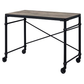 Rustic Oak And Black Writing Desk With Wheels - Bed Bath & Beyond ...