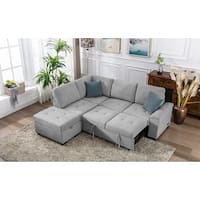 L-Shape Sleeper Sectional Sofa w/ Storage & USB Sockets, Light Grey ...