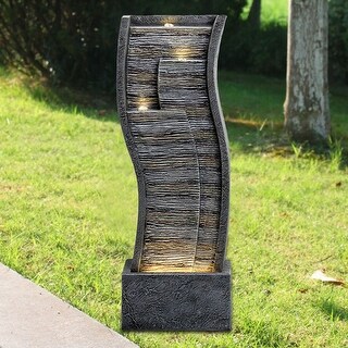 Curving Water Fountain with Lights Outdoor Resin Waterfall - Bed Bath ...