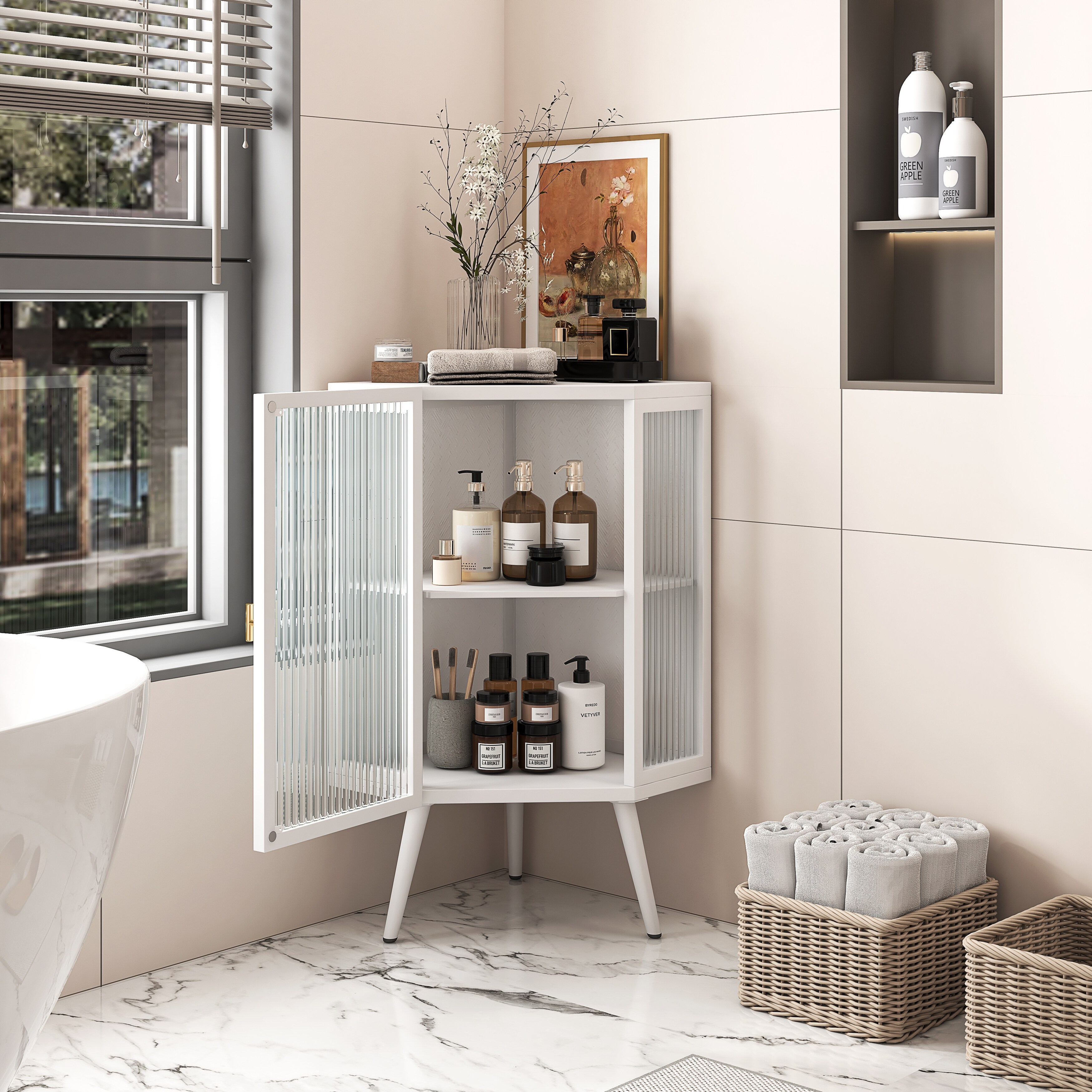 2 3 Tier Floor Coner Cabinet with Tempered Glass Door Adjustable Shelf Freestanding Bathroom Corner Storage Cabinet On Sale Bed Bath Beyond 39658796