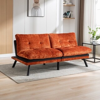 Orange Convertible Futon Sofa Bed Chenille, Three Adjustable Positions ...