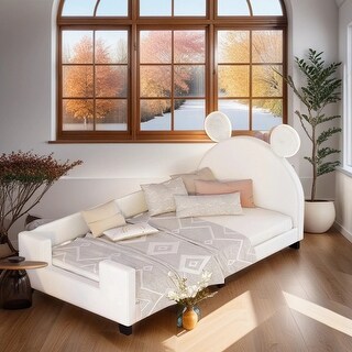 Twin Size Cartoon Ears Shaped Daybed with Upholstered Headboard, PU ...