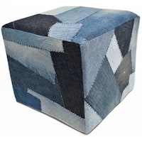 Home&Manor Denim Faded Recycled Jeans Cube Pouf - Bed Bath & Beyond ...