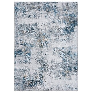 Yen 5 x 7 Floor Area Rug, Blue and Gray Polyester, Abstract Smokey ...