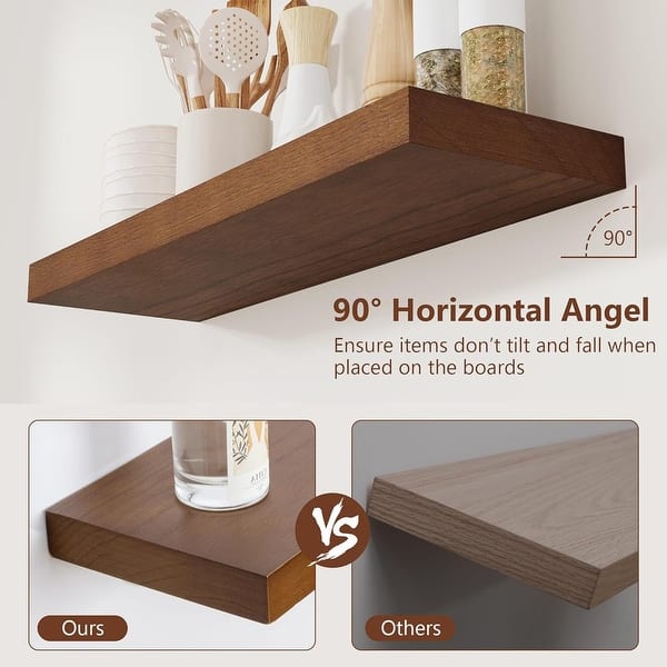 24 Inch Black Floating Shelves for Wall, Solid Wood Wall Shelves Set ...