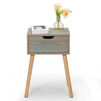 Set of 2 Side Table with Pull-out Drawer and Cut-out Handle, Multi ...