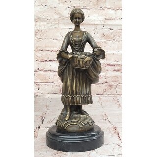 Bronze Country Maiden Statue – Charming Woman With Basket Sculpture For ...