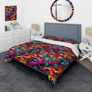 Designart "Popart Neon Graffiti Fusion V" Modern Bedding Cover Set With ...