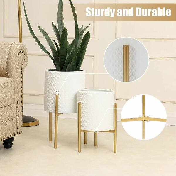 2-Piece Diamond Pattern Round Metal Cachepot Planter Set - On Sale ...