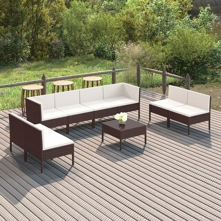 vidaXL 9 Piece Patio Lounge Set with Cushions Poly Rattan Brown - 23.6 ...
