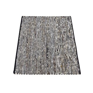 Shahbanu Rugs Ivory Black Pure Wool Hand Loomed Looped and Uncut Flat ...