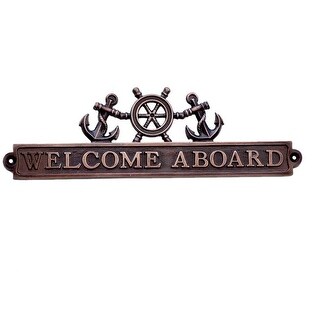 Antique Copper Welcome Aboard Sign with Ship Wheel and Anchors - 12" L ...