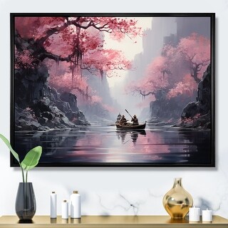 Designart "Pink Vietnam Tam Coc River Boat II" Vietnam Framed Canvas ...